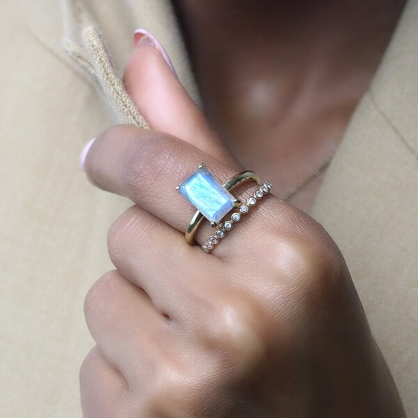 Rectangle Stone Ring - Etsy
