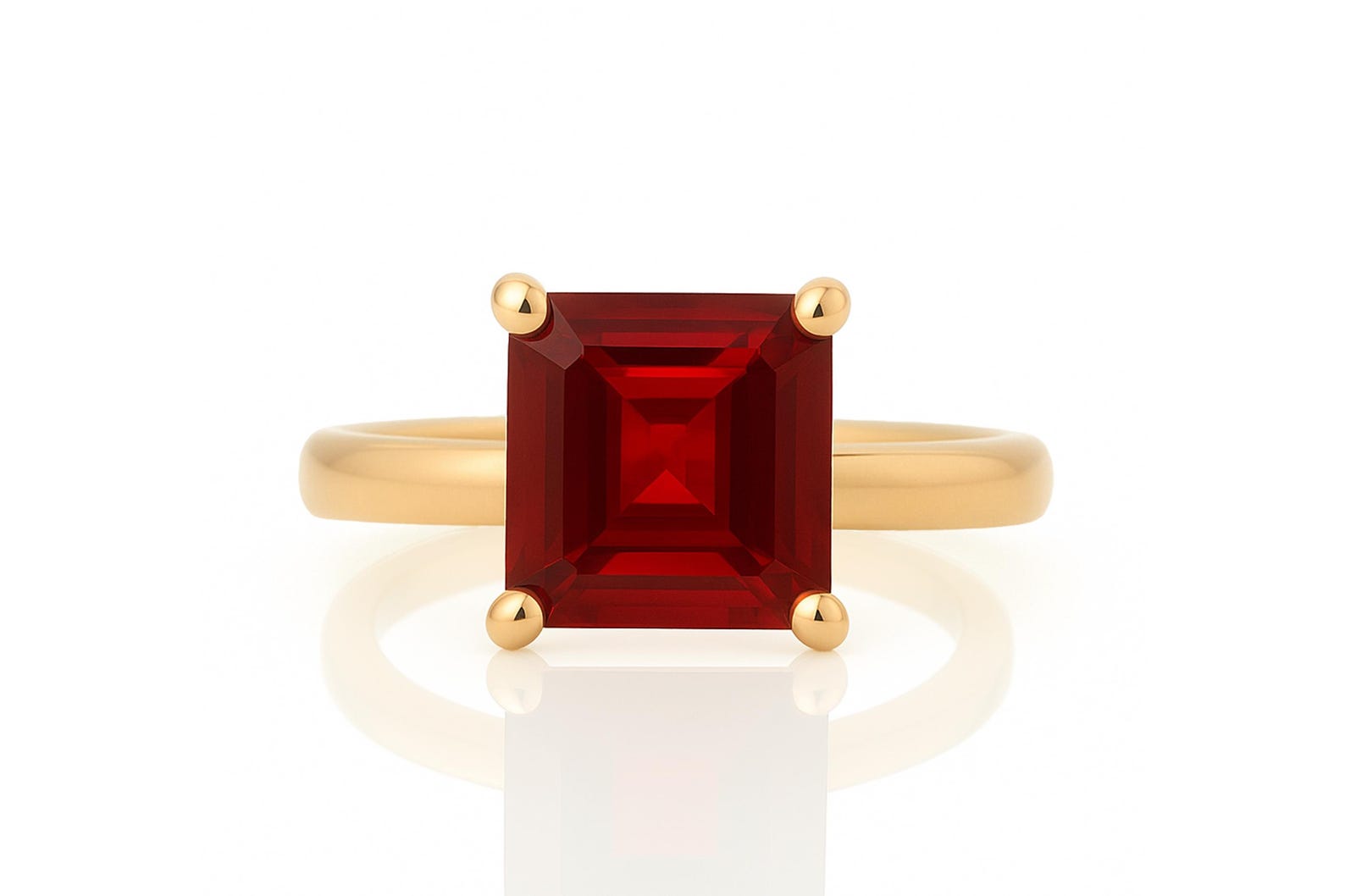 Sterling Silver Square Garnet Ring · Solitaire Ring · Deep Red Garnet ...