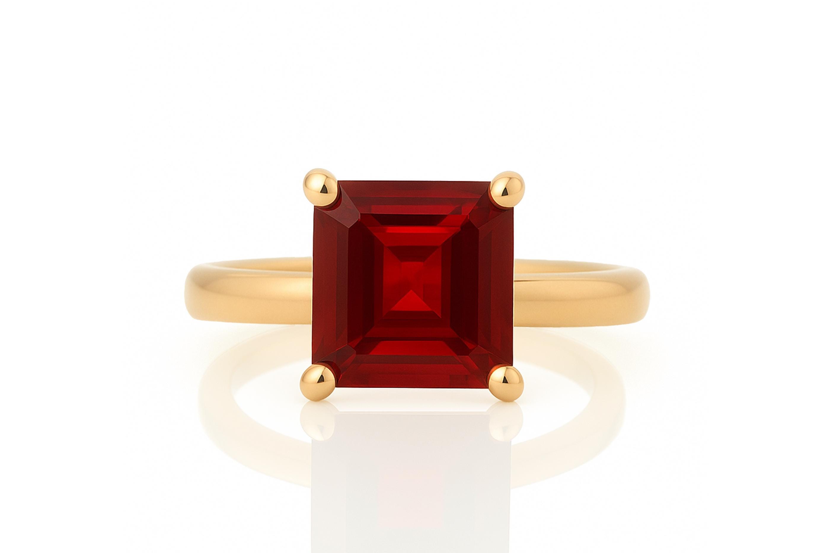 Sterling Silver Square Garnet Ring · Solitaire Ring · Deep Red Garnet ...