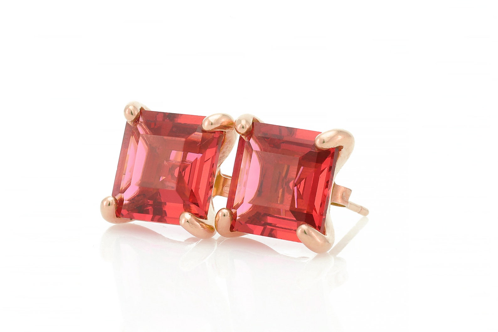 Square Cut Stud Pink Tourmaline Gold Filled Earrings · Gemstone Stud ...