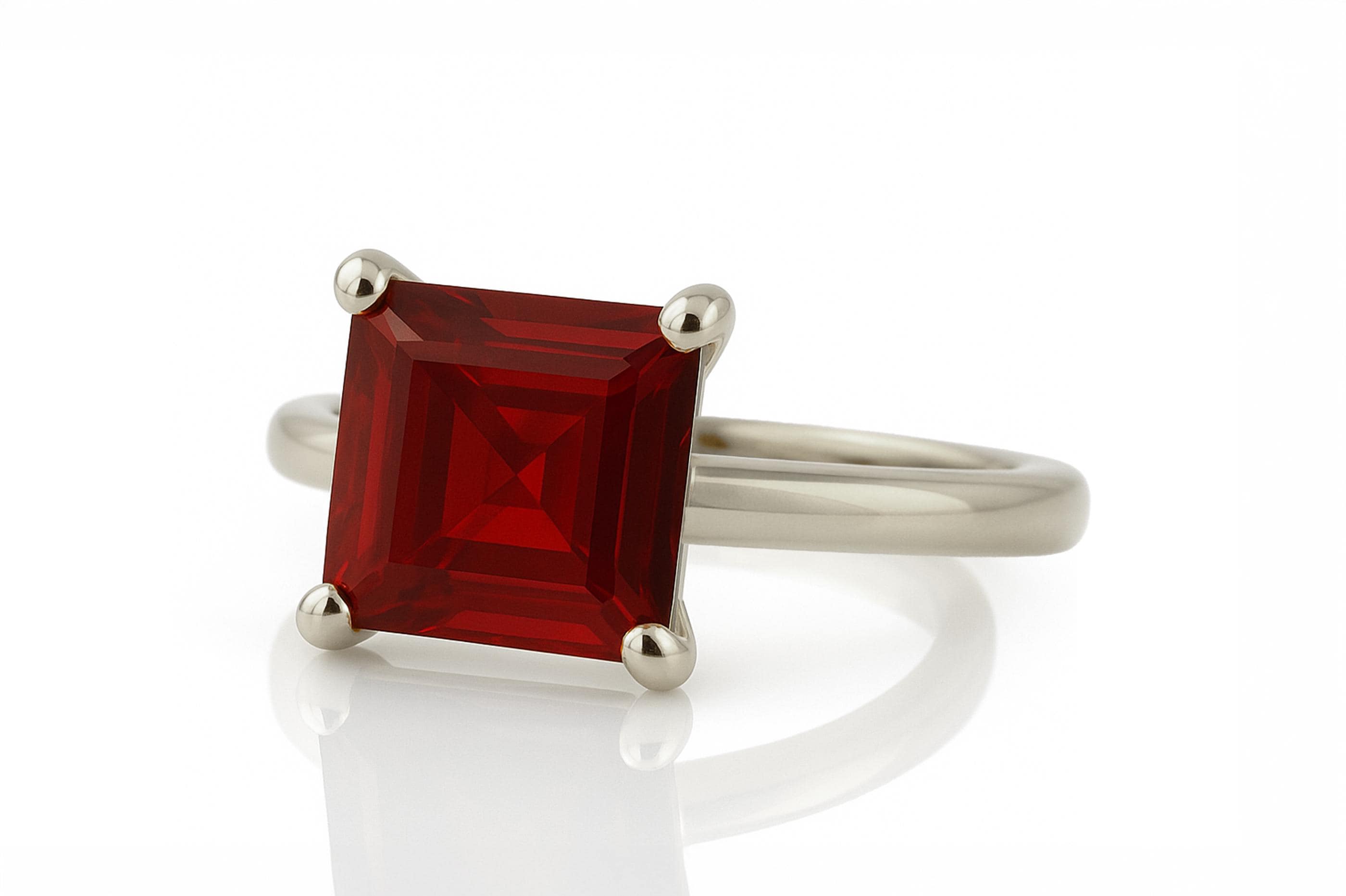 Sterling Silver Square Garnet Ring · Solitaire Ring · Deep Red Garnet ...
