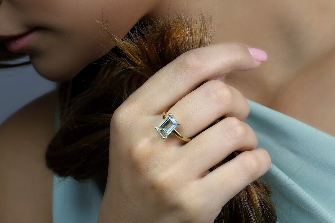 Blue Topaz Rectangle Gemstone Ring 14k Gold Filled Stackable - Etsy