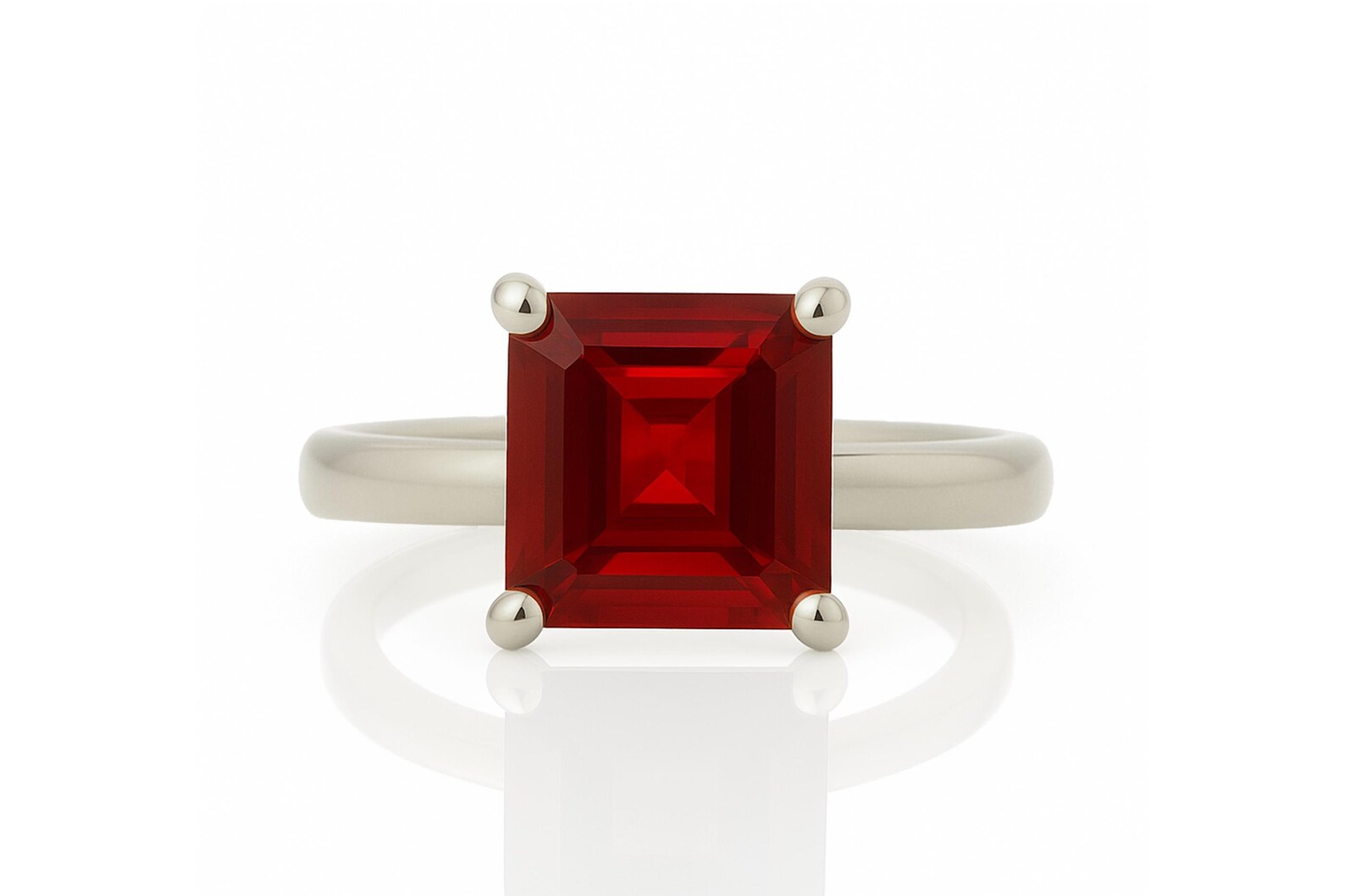 Sterling Silver Square Garnet Ring · Solitaire Ring · Deep Red Garnet ...