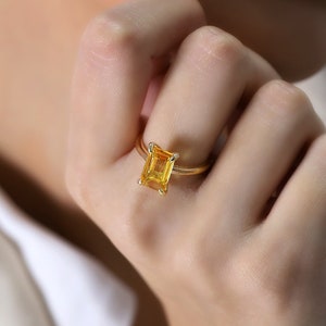 14k Gold Citrine Ring · November Birthstone Ring · Solid Gold Gemstone Ring · Rectangle Emerald ...