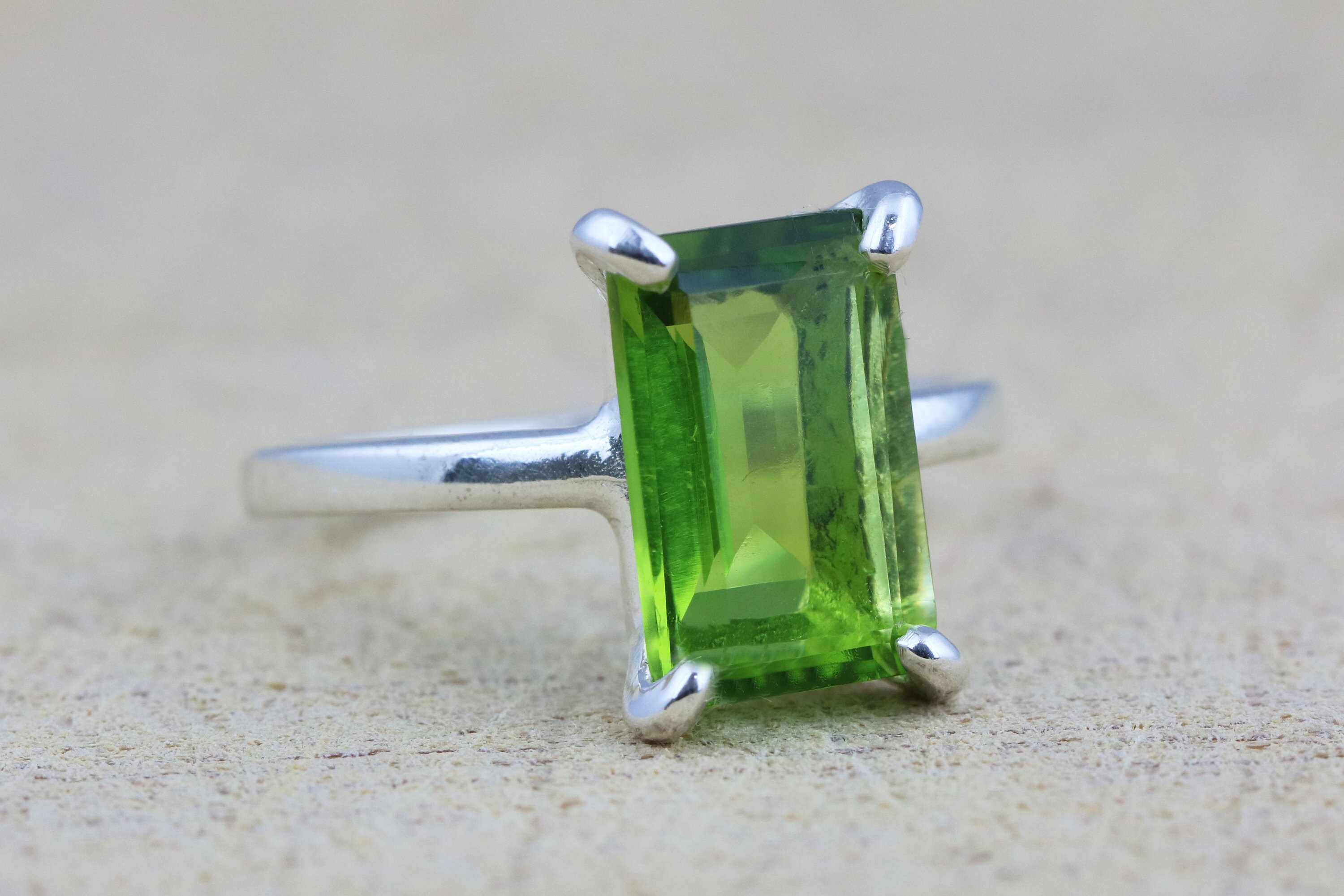 Rectangular Peridot Ring Rectangle Ring Silver Ring | Etsy Australia