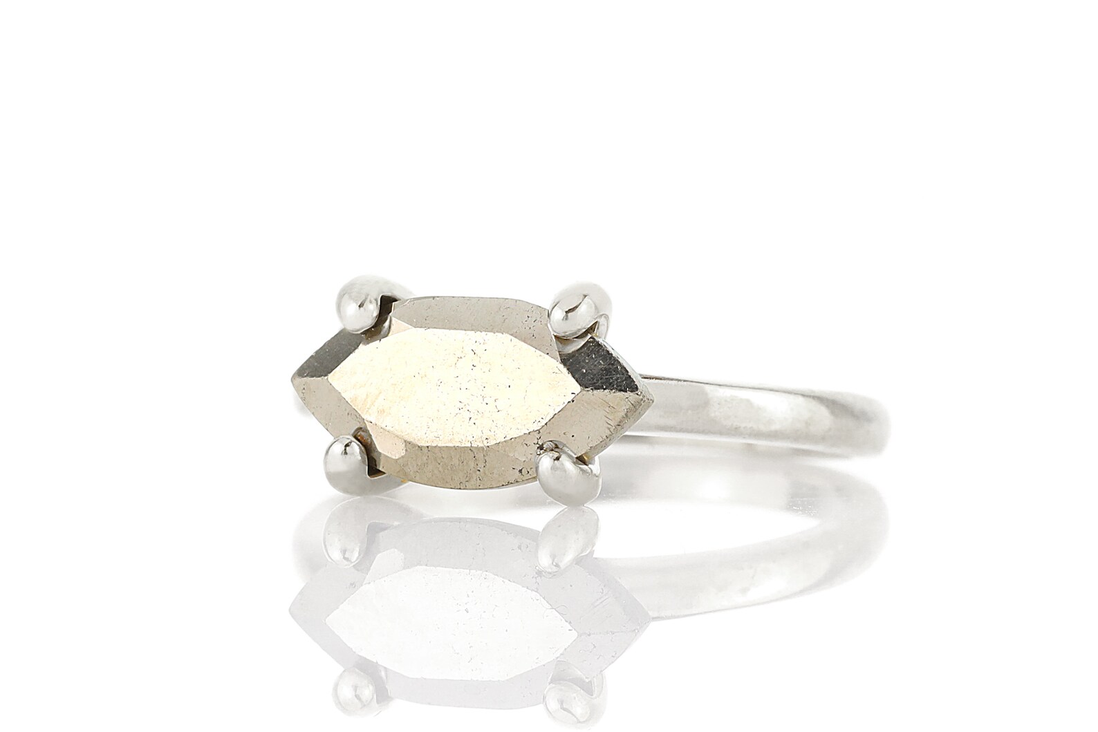 Raw Pyrite Gemstone Ring · Marquise Silver Ring for Women · Palladium ...