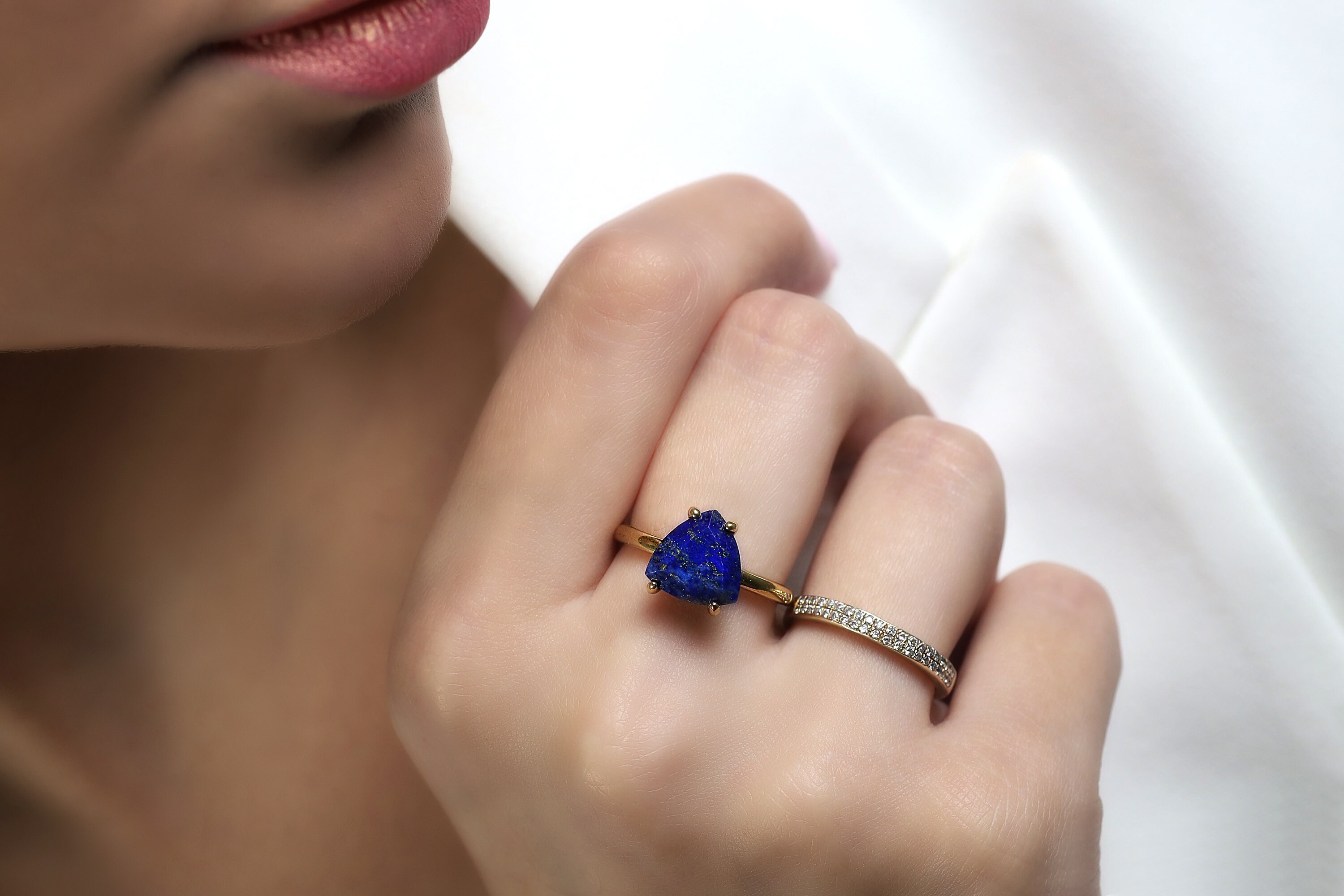 Trillion Cut Solitaire Ring · 14K Gold Lapis Ring · Engagement Promise ...