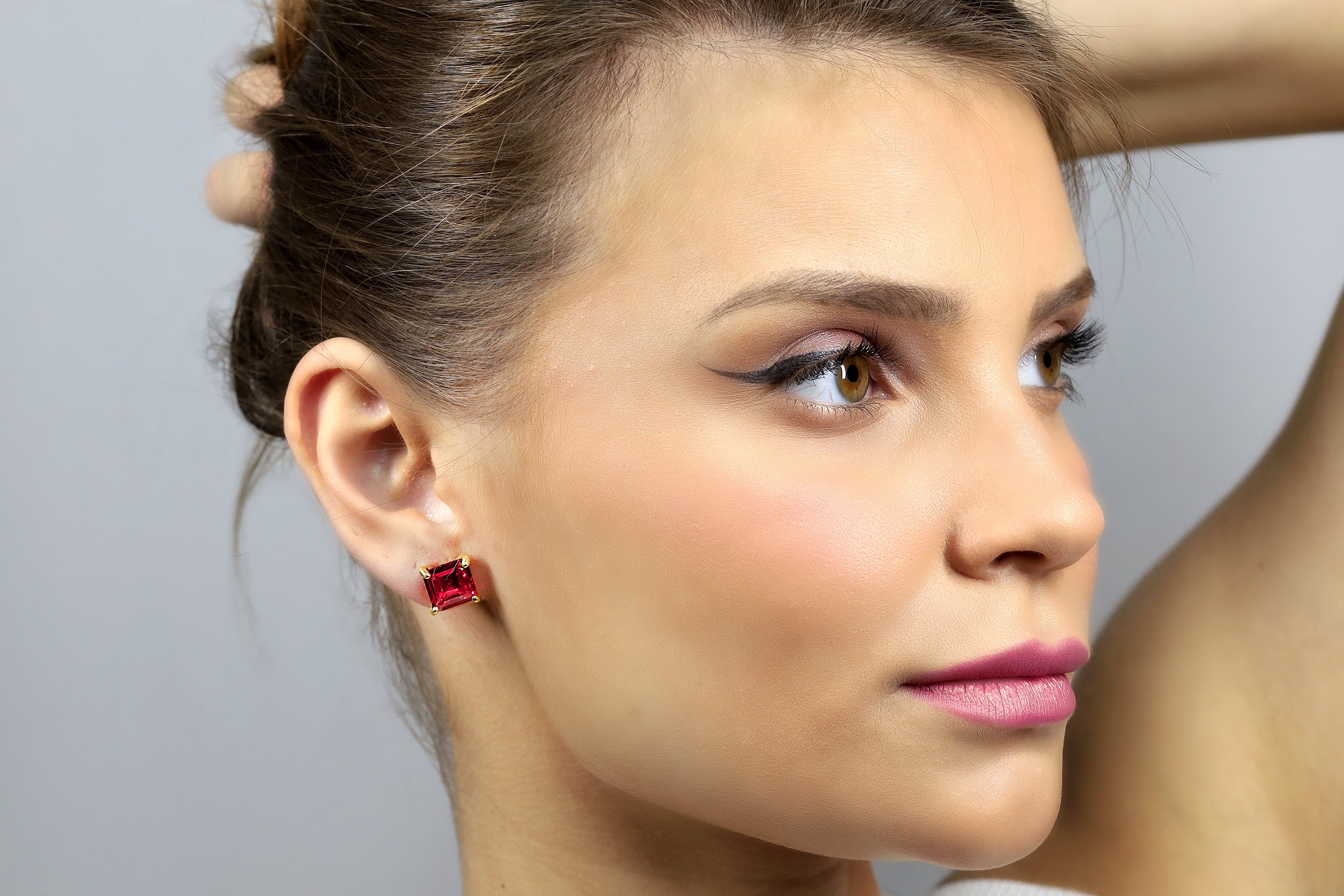 Square Cut Stud Pink Tourmaline Gold Filled Earrings · Gemstone Stud ...