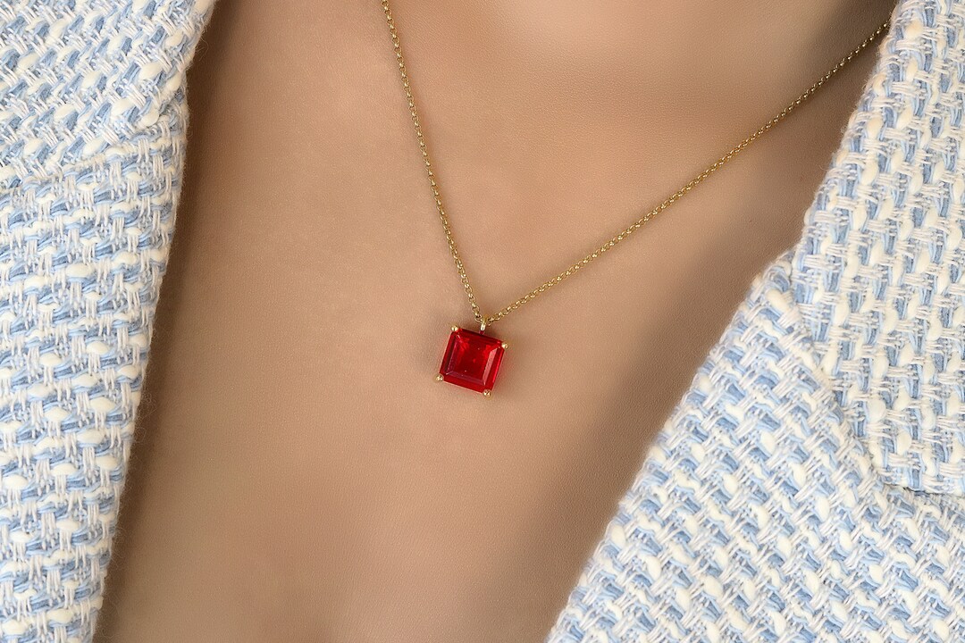Faceted Clear Ruby Pendant · July Birthstone Necklace · 18k Square Ruby ...