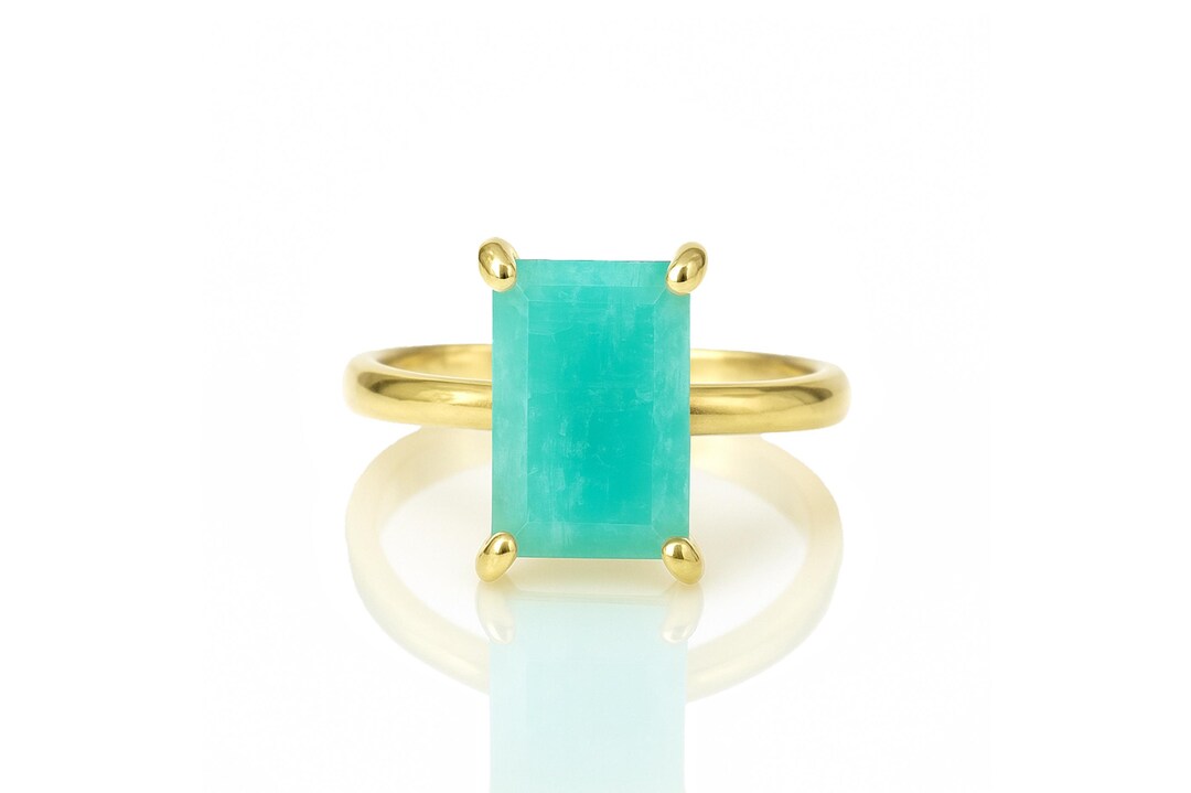 Semiprecious Amazonite Engagement Ring · Gold Filled Rectangle Ring ...