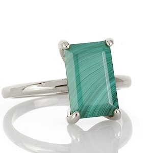Rectangular Malachite Ring · Emerald Cut Gemstone Ring · Green Ring ...