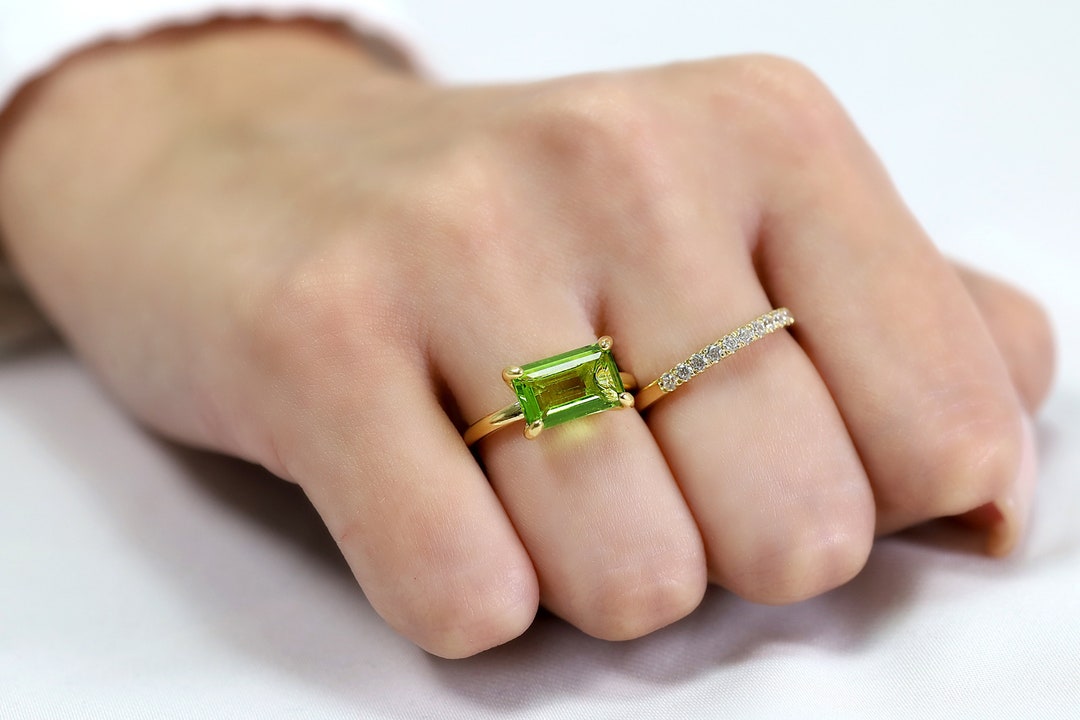 Gold Peridot Ring · Rectangle Emerald Cut Solitaire Ring · August ...