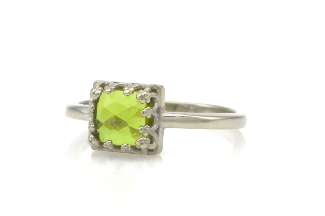 Vintage Peridot Stackable Gemstone Ring Green Peridot Ring Square ...