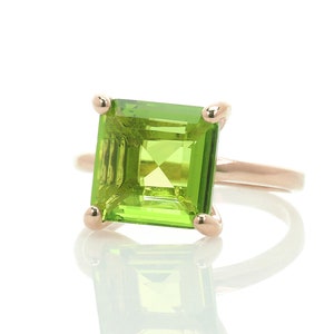 Rose Gold Princess Cut Peridot Ring · Engagement Ring · Promise Ring ...