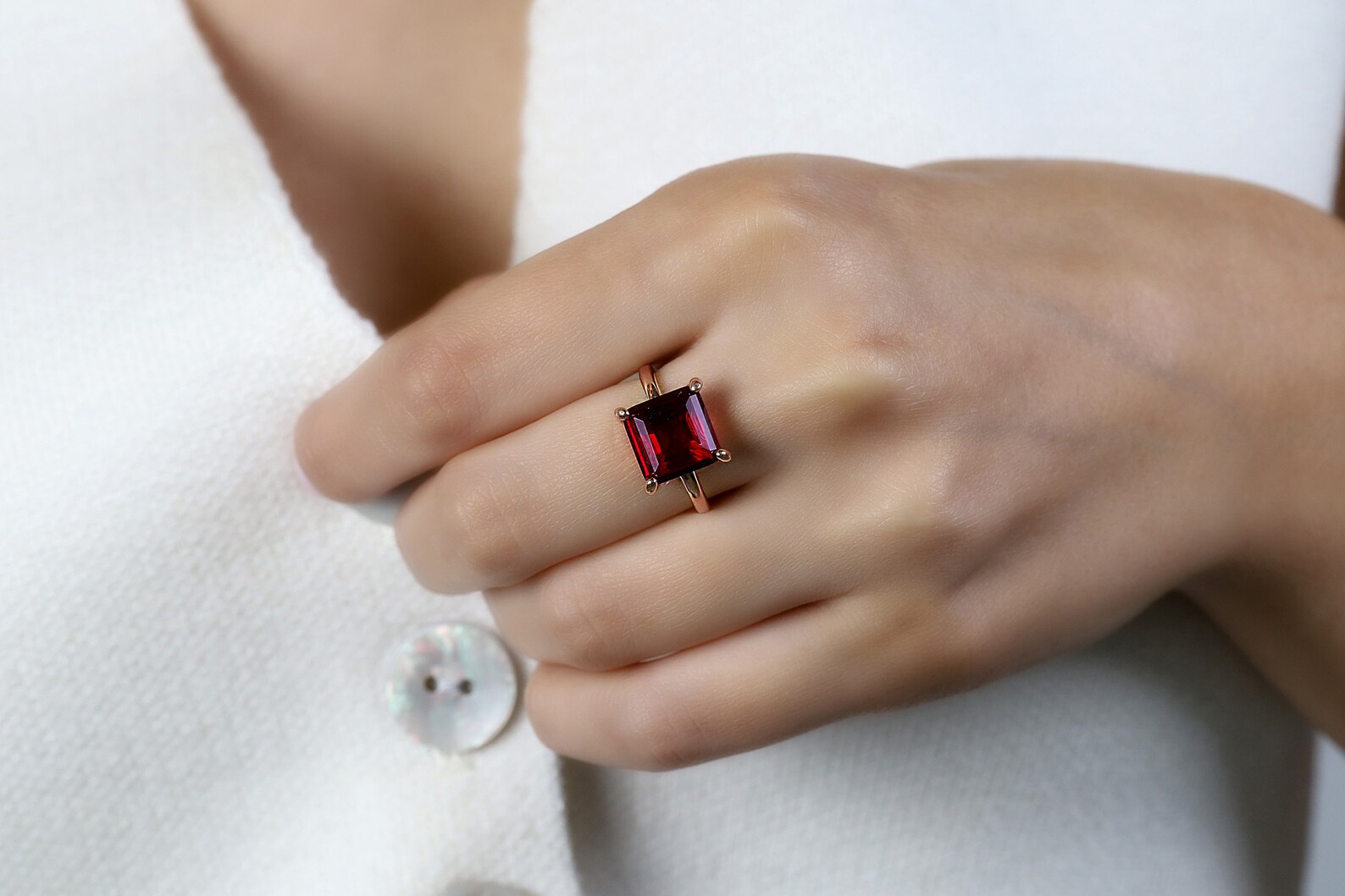 Sterling Silver Square Garnet Ring · Solitaire Ring · Deep Red Garnet ...