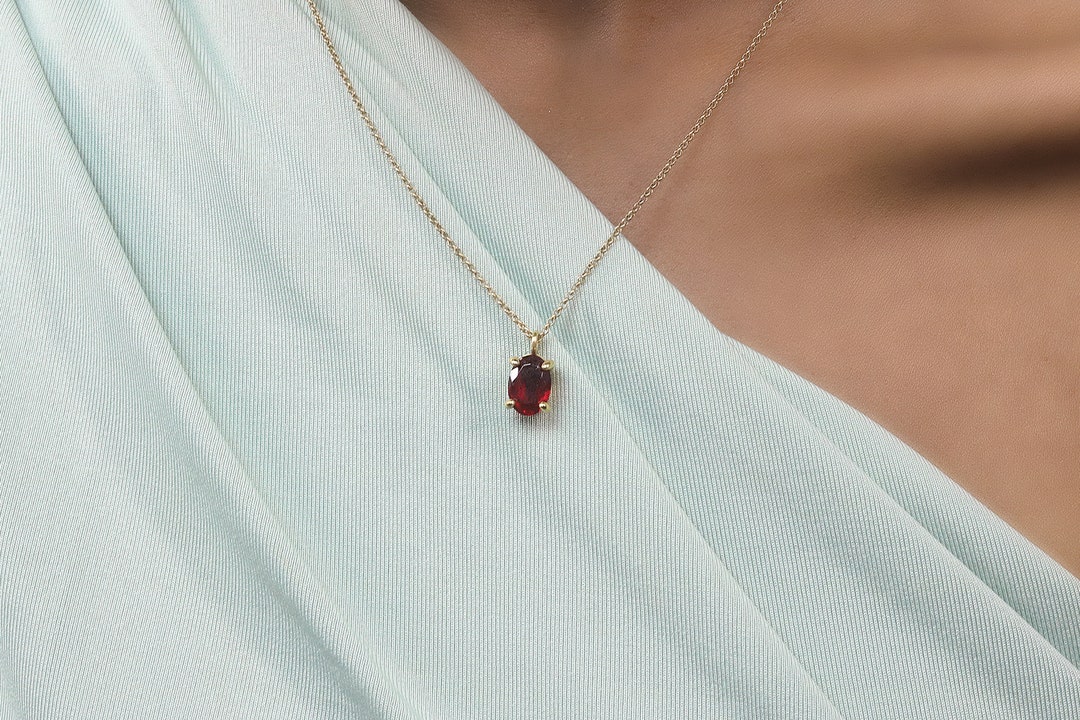 Oval Gold Garnet Necklace · January Birthstone Necklace Gold · Bridal ...