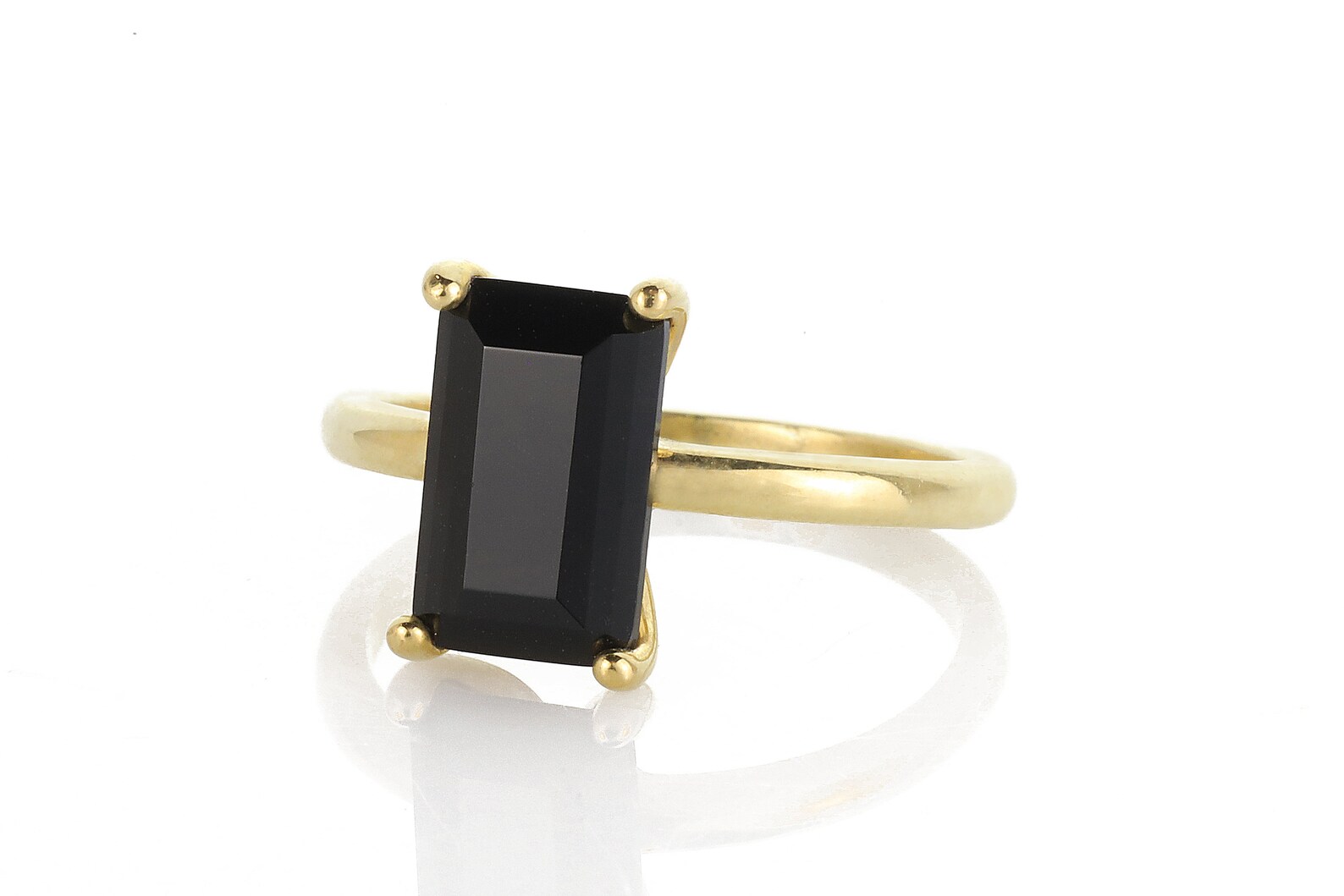 Black Onyx Ring Rectangle Ring Gold Ring Prong Ring Delicate Stone Ring ...