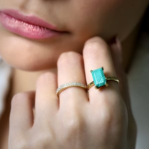 Rectangular Malachite Ring · Emerald Cut Gemstone Ring · Green Ring ...