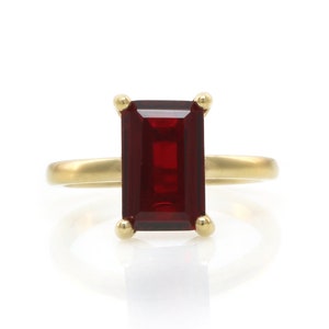 Gold Garnet Rectangle Ring 14k Solid Gold Garnet Ring - Etsy