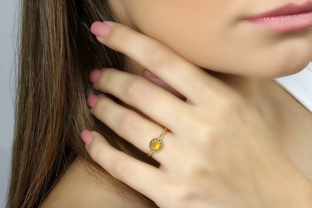 Tiny November Birthstone Citrine Ring Gold Gemstone Ring Dainty Gold ...