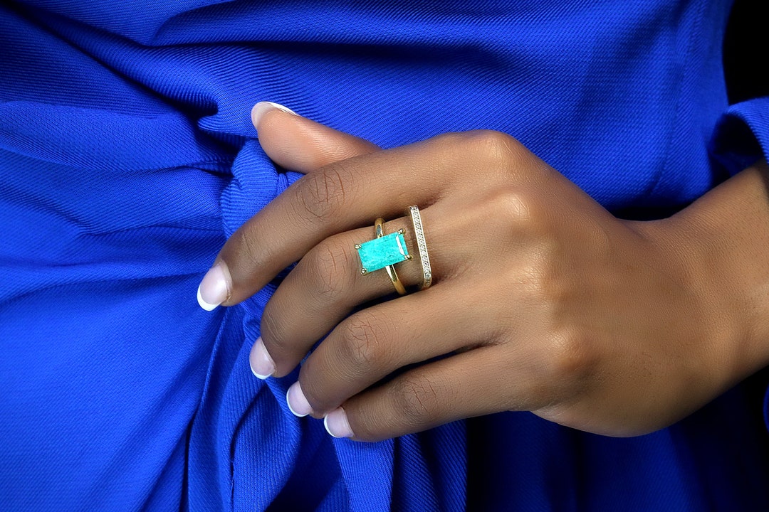 Semiprecious Amazonite Engagement Ring Gold Filled Rectangle Ring Gold ...