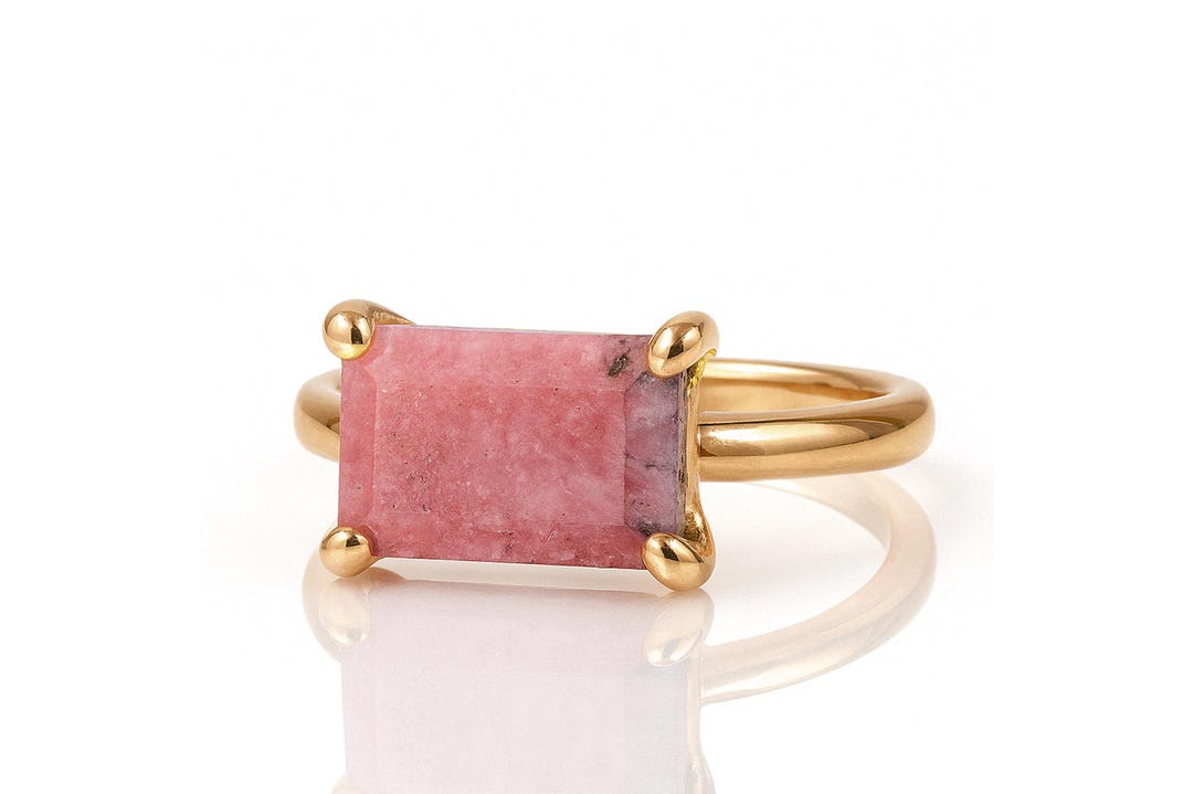 Rose Gold Rhodonite Ring · Rectangle Stone Ring · Pink Gold Rhodonite ...