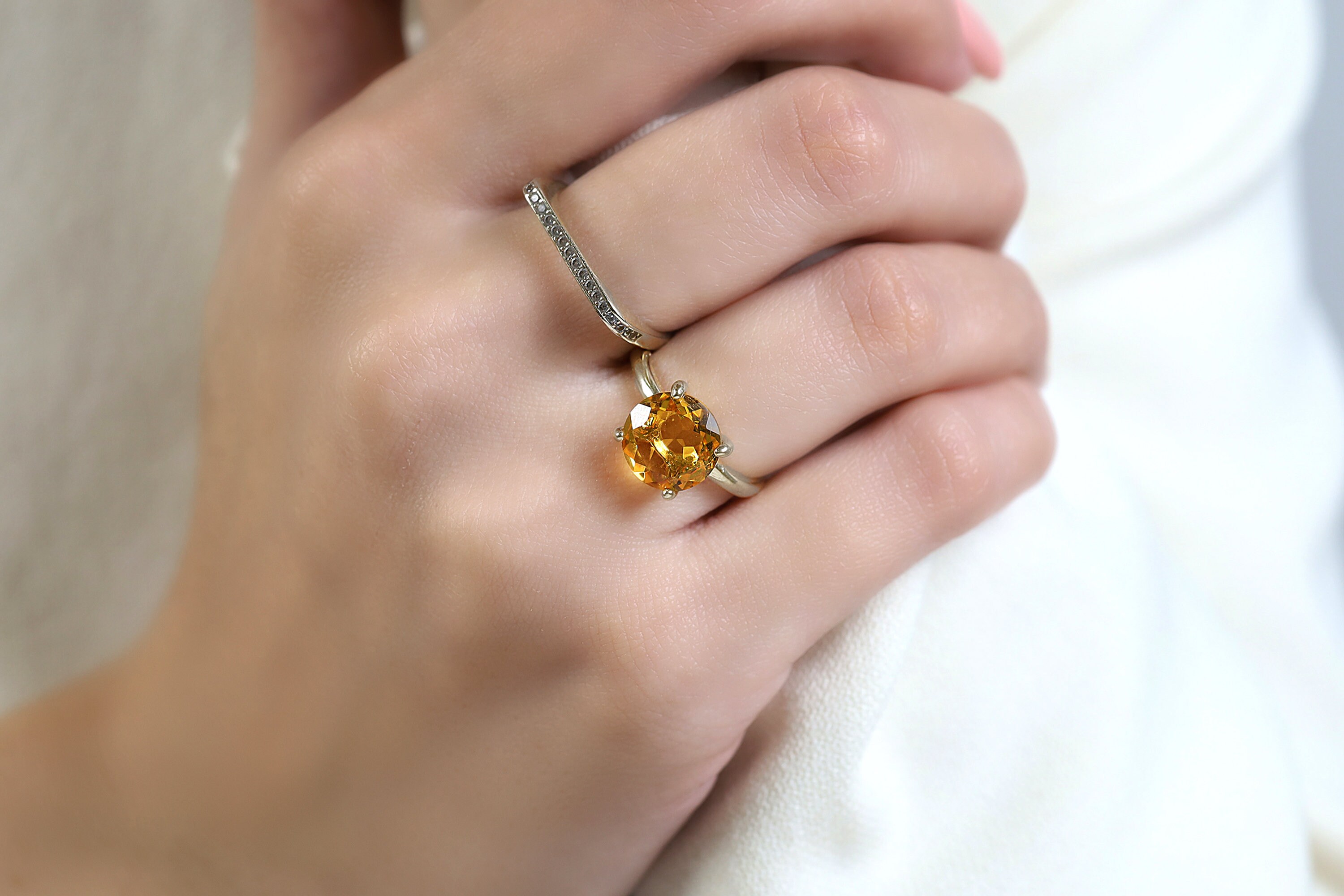 14k Solid Gold Ring · Citrine Ring · Solid Gold Band · Stacking Ring ...