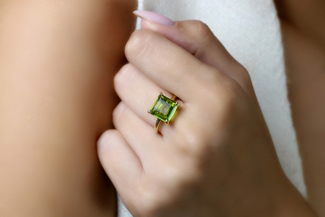 Gold Peridot Ring · Square Ring · August Birthstone Ring · Stackable ...
