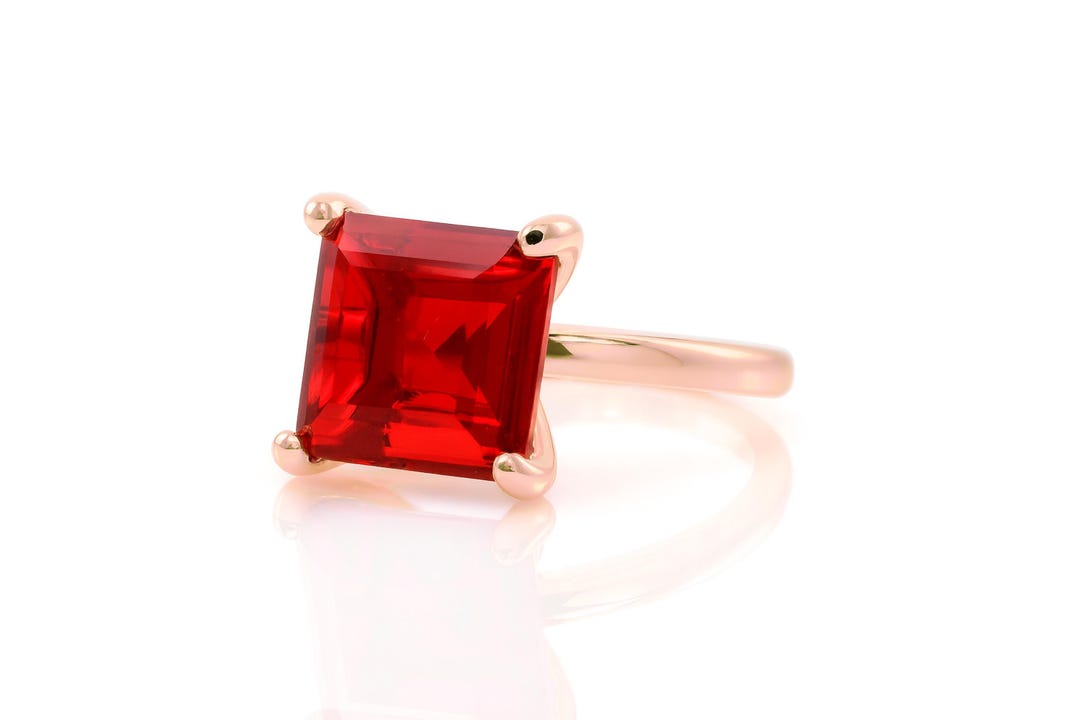 Princess Cut Rose Gold Ring · 18k Rose Gold Red Ruby Ring · 2mm ...