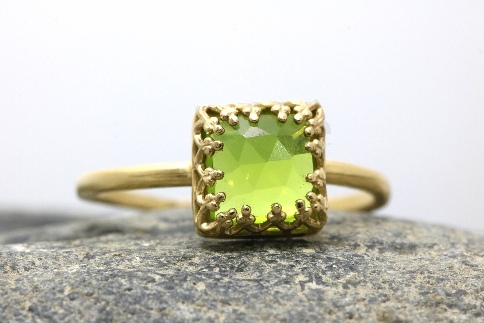 Gold Peridot Ring Stacking Rings for Woman Square Gemstone | Etsy