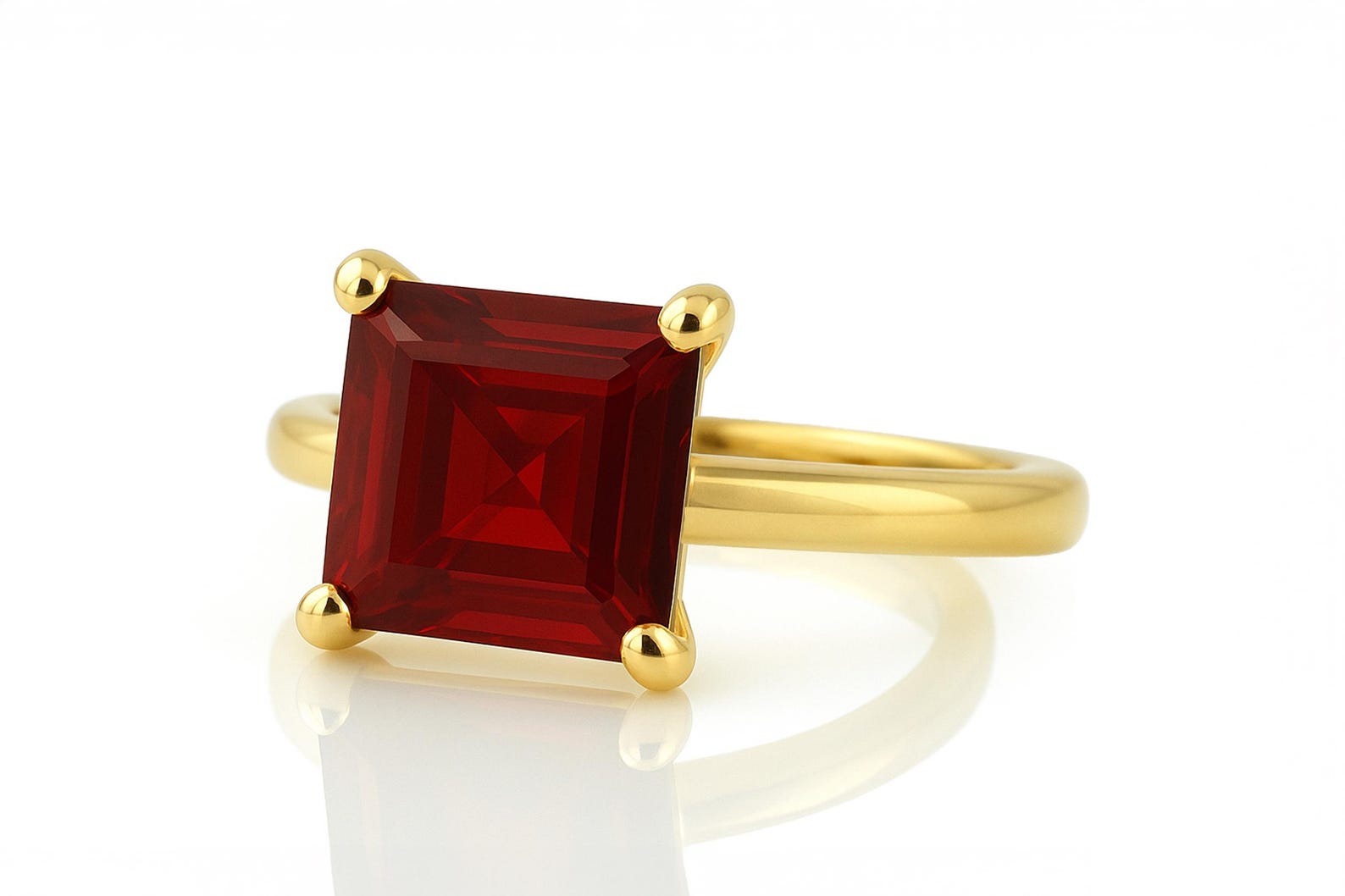 Sterling Silver Square Garnet Ring · Solitaire Ring · Deep Red Garnet ...