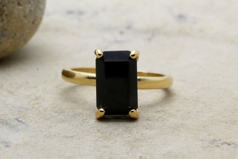 Black Onyx Ring Rectangle Ring Gold Ring Prong Ring | Etsy