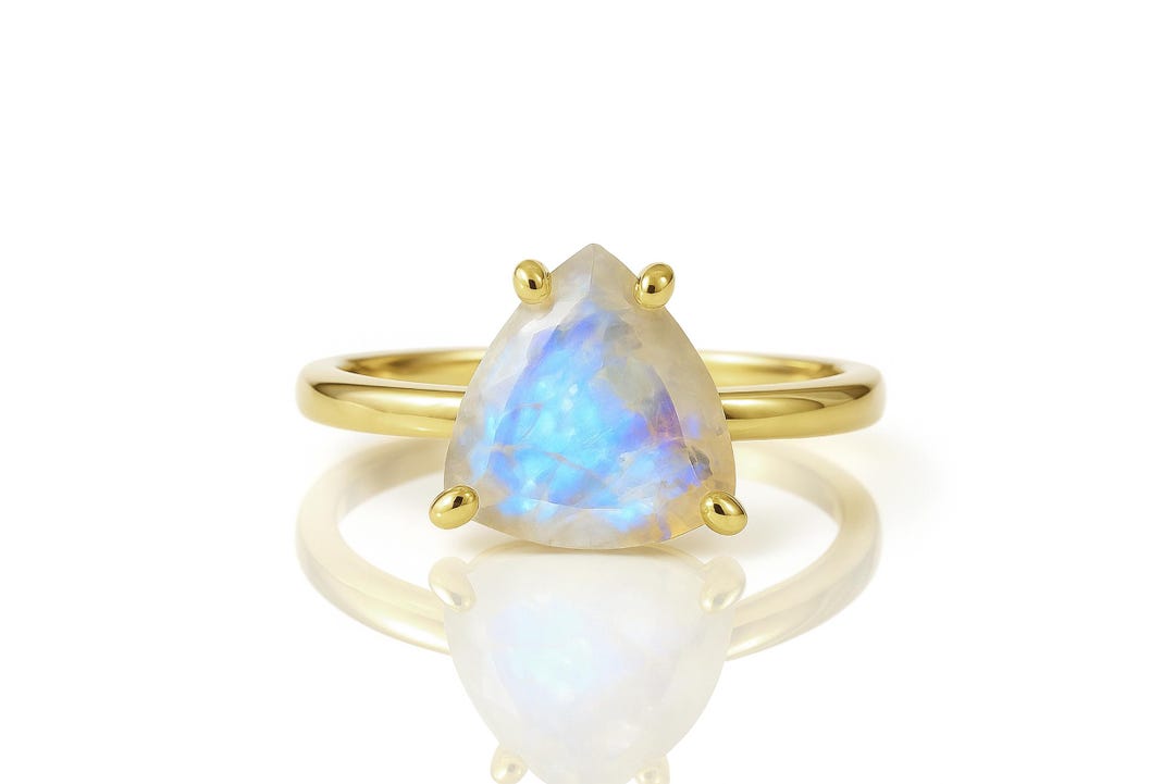 Blue Purple Flash Rainbow Moonstone Ring · Trillion Cut Gemstone Ring ...