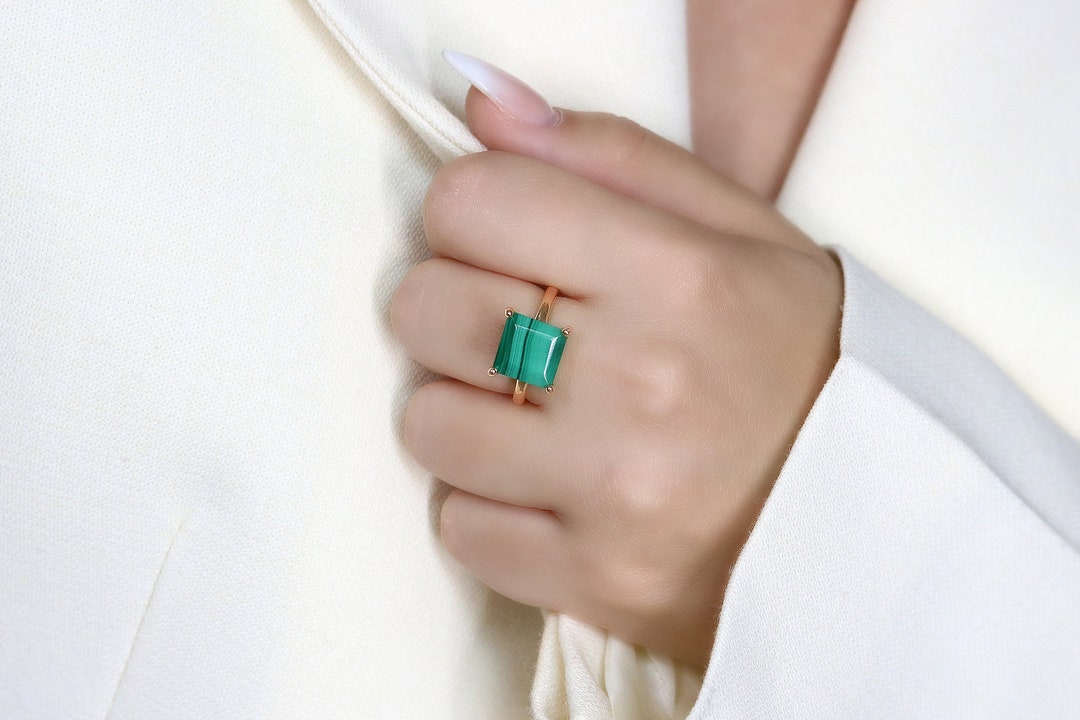 Pink Rose Gold Malachite Cocktail Ring · 18k Pink Gemstone Ring ...