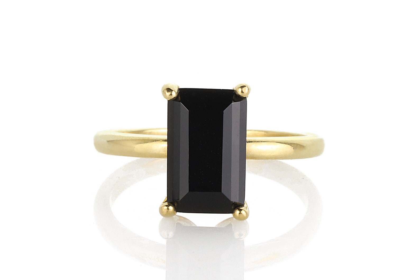 Black Onyx Ring Rectangle Ring Gold Ring Prong Ring Delicate Stone Ring ...