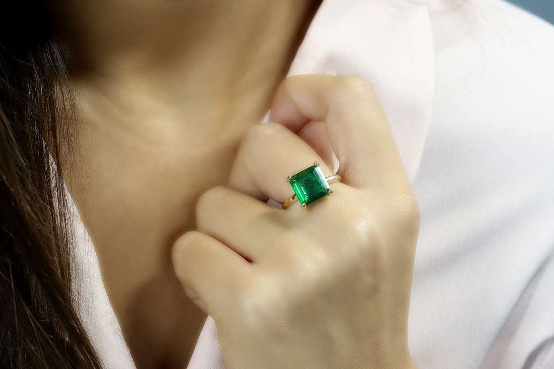 Square Emerald Ring · 24k Gold Gemstone Ring · Emerald Square Cut Ring ...