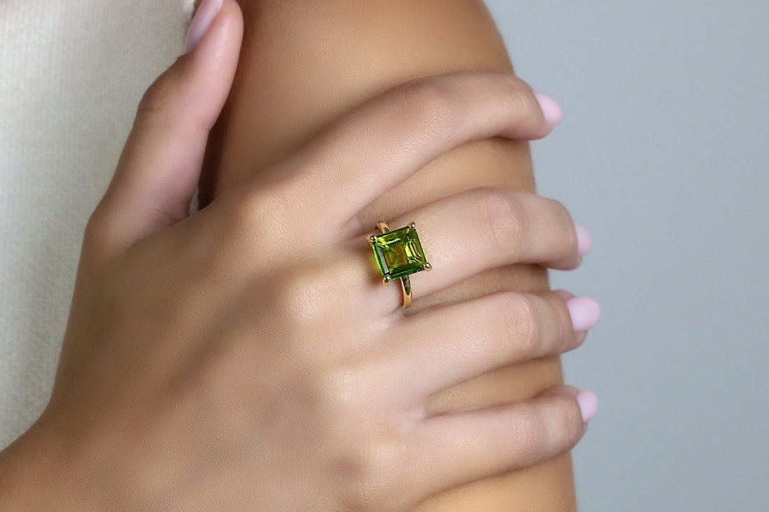 Rose Gold Princess Cut Peridot Ring · Engagement Ring · Promise Ring ...