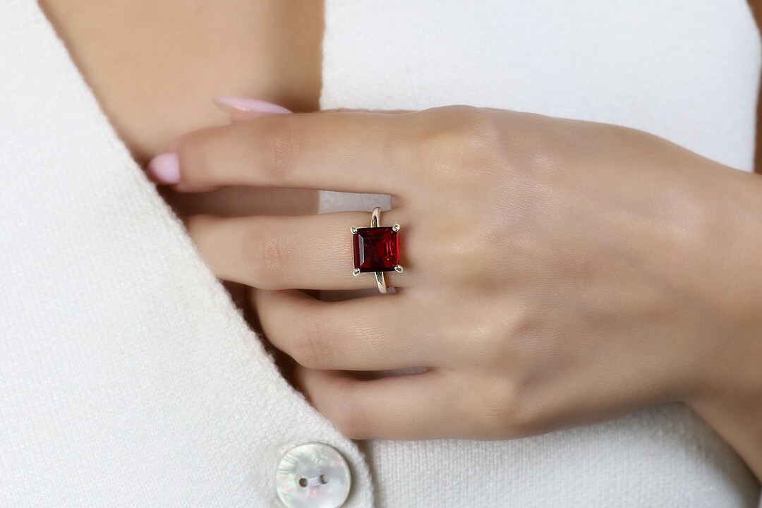 Sterling Silver Square Garnet Ring · Solitaire Ring · Deep Red Garnet ...