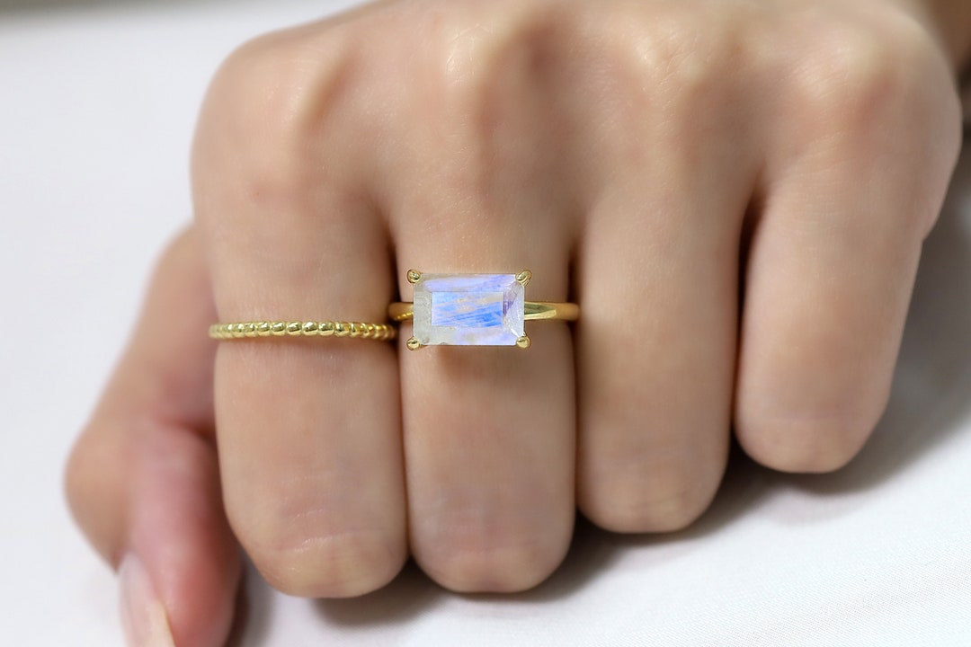 Rectangle Moonstone Stackable Ring · Rainbow Moonstone Solitaire Ring ...