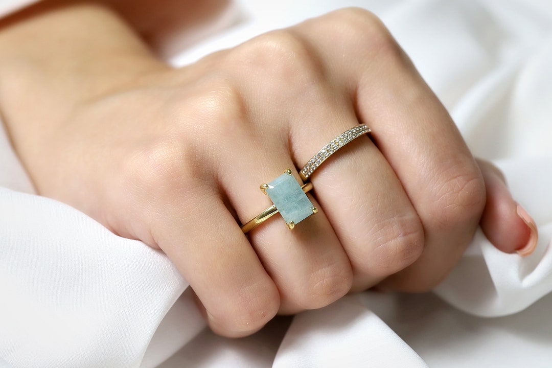 Vertical Rectangle Aquamarine Ring · Solitaire Gold Engagement Ring ...