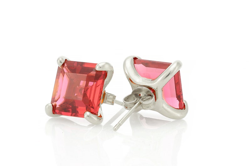 Square Cut Stud Pink Tourmaline Gold Filled Earrings · Gemstone Stud ...