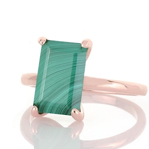 Rectangular Malachite Ring · Emerald Cut Gemstone Ring · Green Ring ...