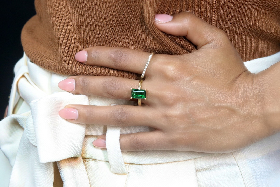 Emerald Gemstone Ring · Rectangle Solitaire Ring · 18k Gold Engagement ...