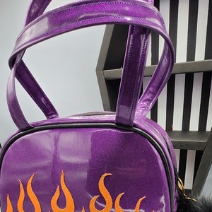 Vintage Hot Rod Flames Vinyl Fabric Halloween Purse Bowler Bag Tote ...