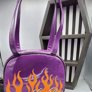 Vintage Hot Rod Flames Vinyl Fabric Halloween Purse Bowler Bag Tote ...