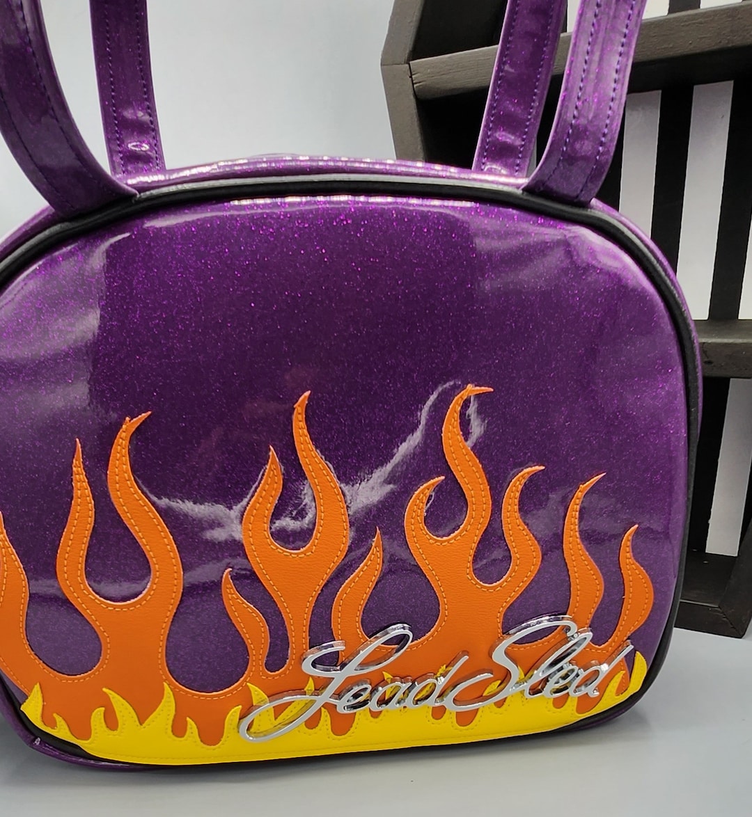Vintage Hot Rod Flames Vinyl Fabric Halloween Purse Bowler Bag Tote ...