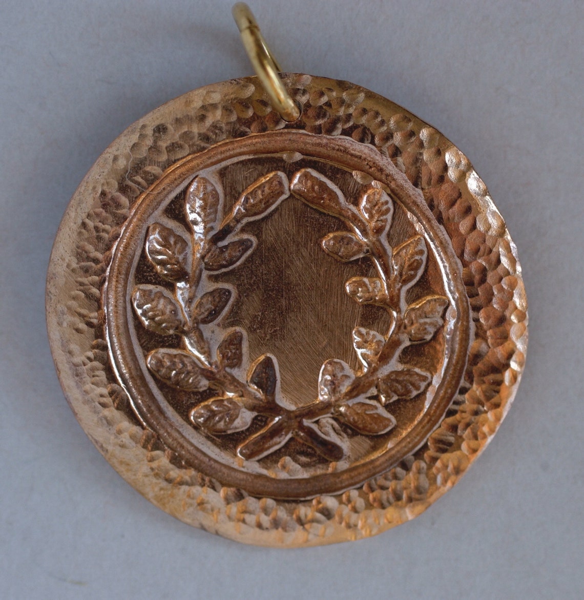 Bronze Laurel Medallion With a Hand Hammered Edge Band - Etsy