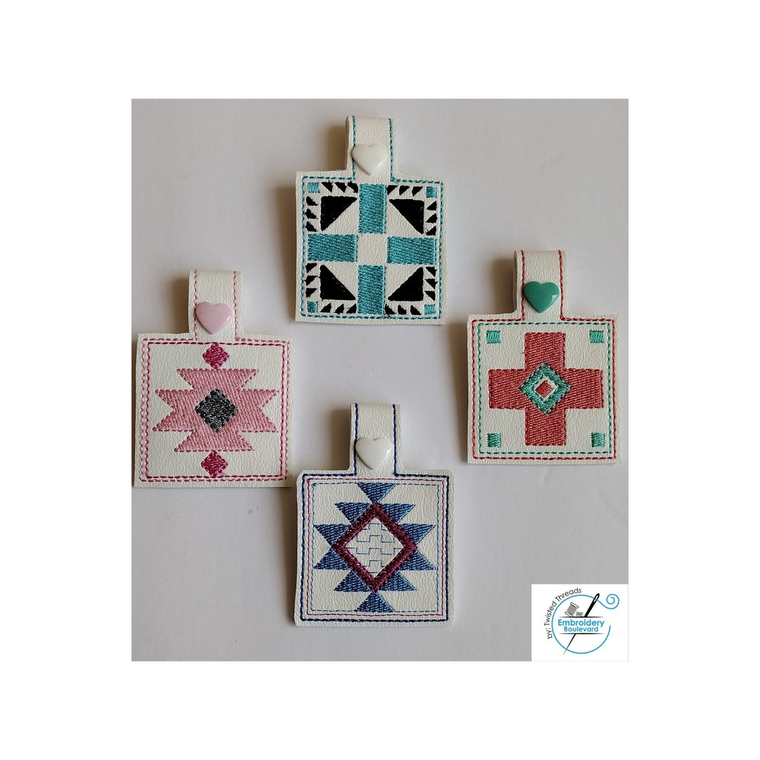 Machine Embroidered Vinyl Keyring Quilt Block Design (keychain) Charm ...