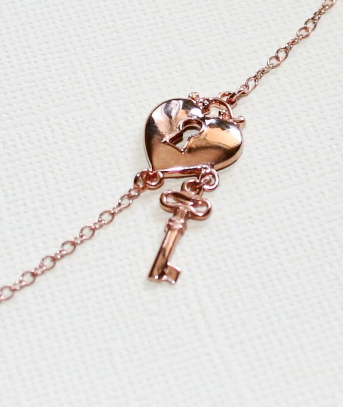 Lock & Key Necklace in Sterling Silver 18k Rose Gold - Etsy