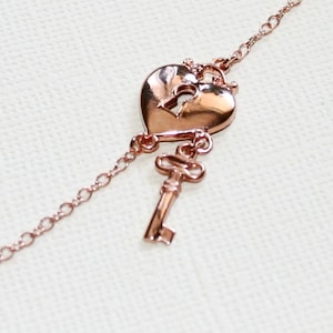 Lock & Key Necklace in Sterling Silver 18k Rose Gold Plating, Lock and ...